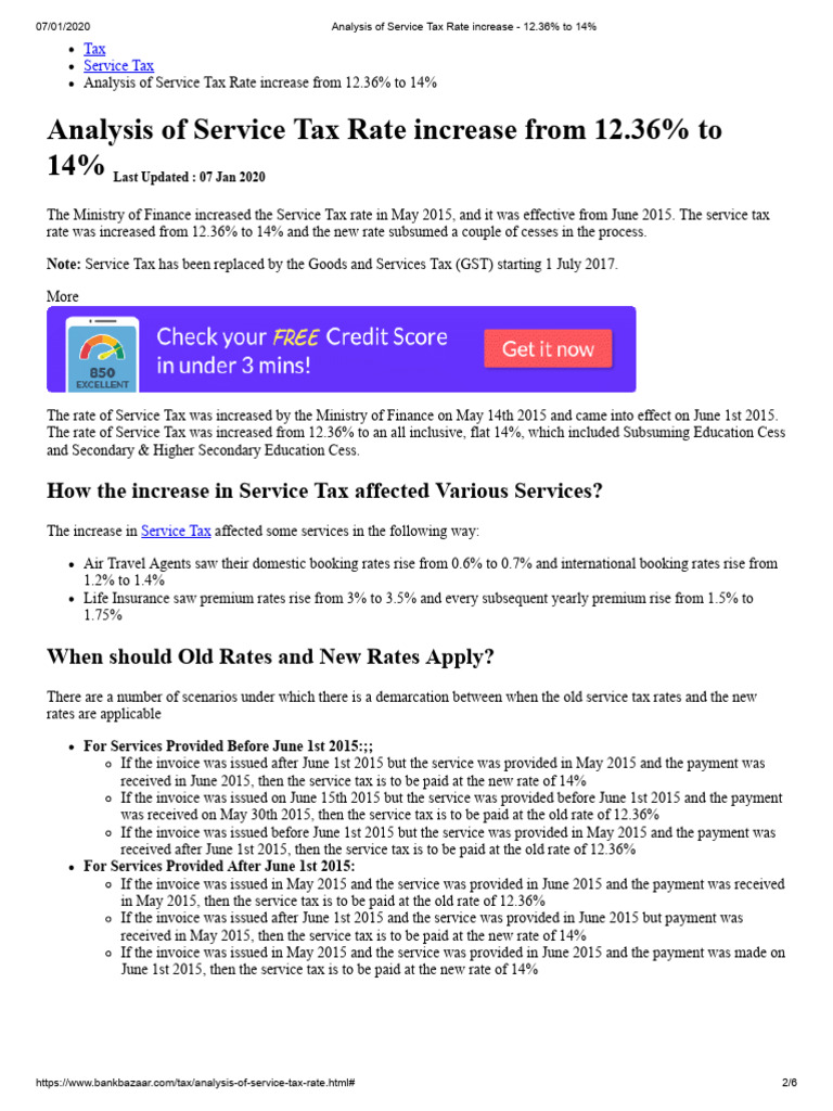 Analysis of Service Tax Rate Increase - 12.36% To 14% | PDF | Taxes ...