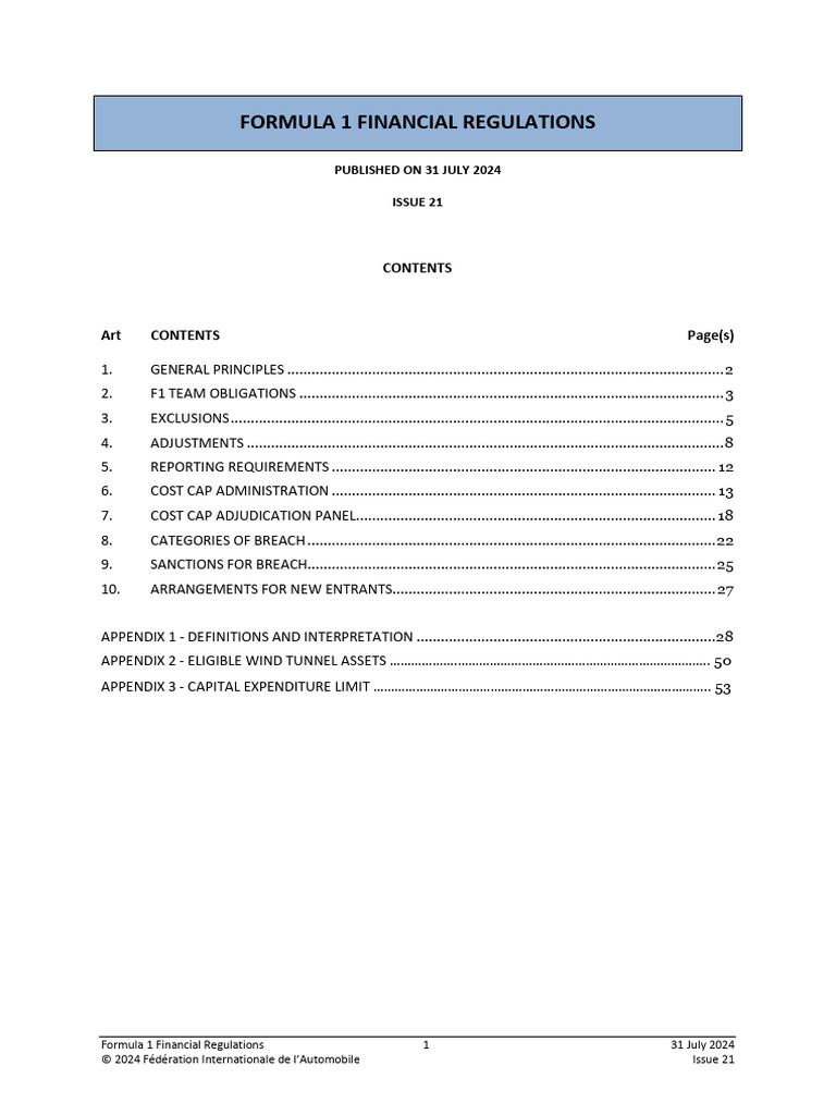 Fia Formula 1 Financial Regulations - Issue 21 - 2024-07-31 0 | PDF ...