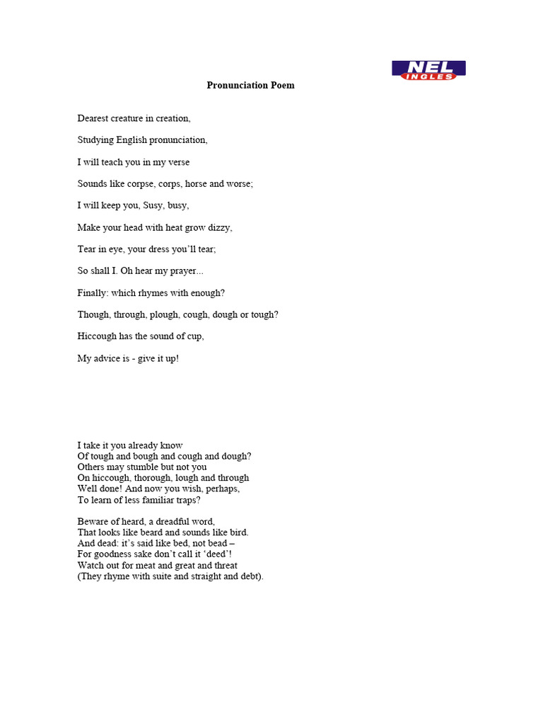 Pronunciation Poems | PDF