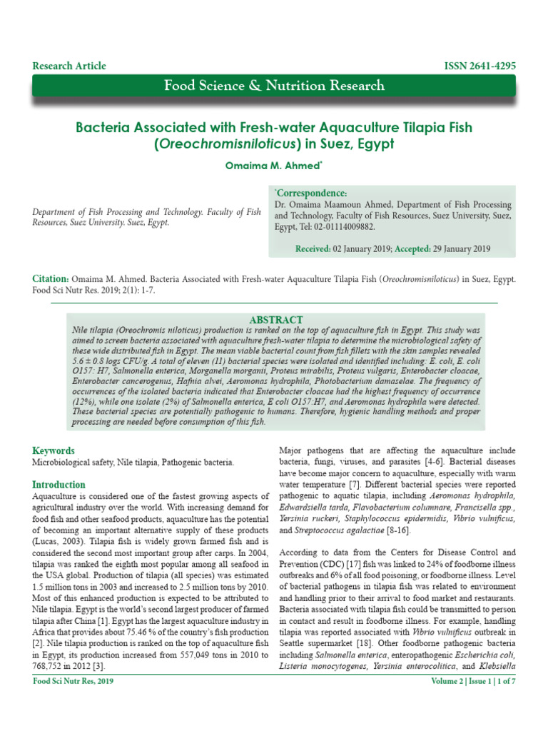 Bacteria in Nile Tilapia from Egypt | PDF | Foodborne Illness ...