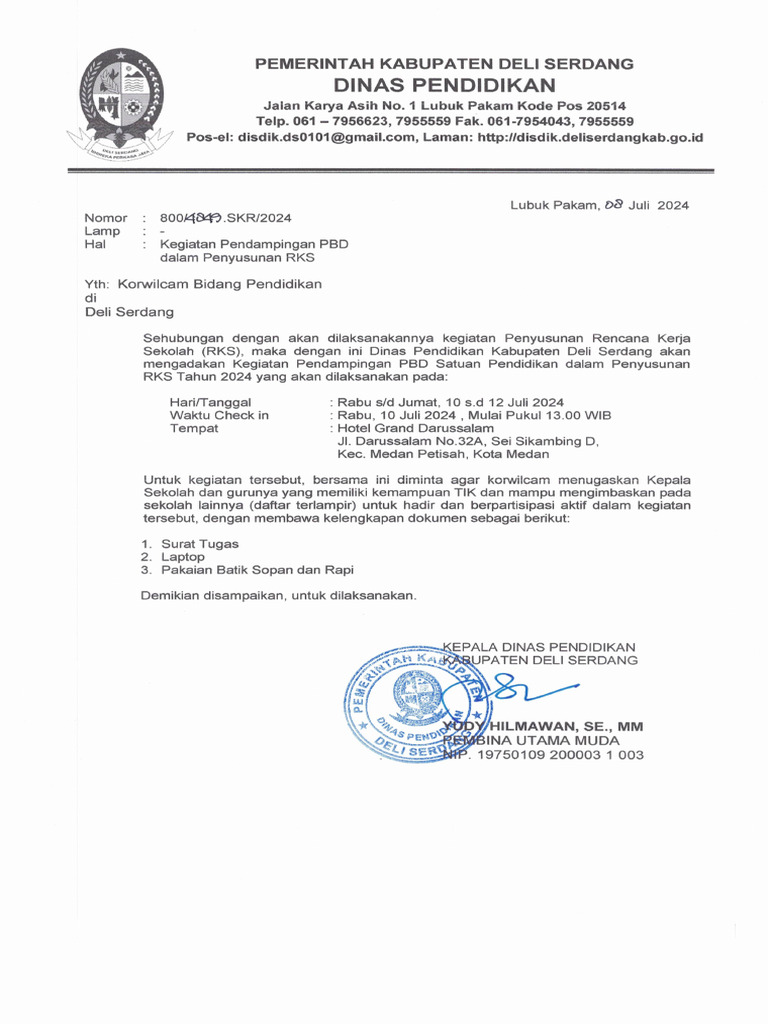 Undangan Pendampingan PBD Dalam Penyusunan RKS Tahun 2024 | PDF