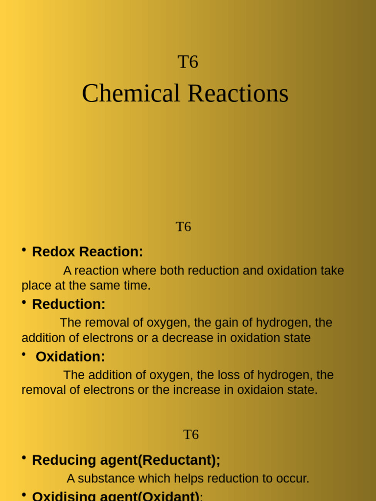 T6 Chemical Reactions (Slides) | PDF | Chemical Reactions | Redox