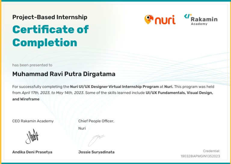 Certificate Magang Nuri (Project Based UI UX Designer) | PDF | Computers