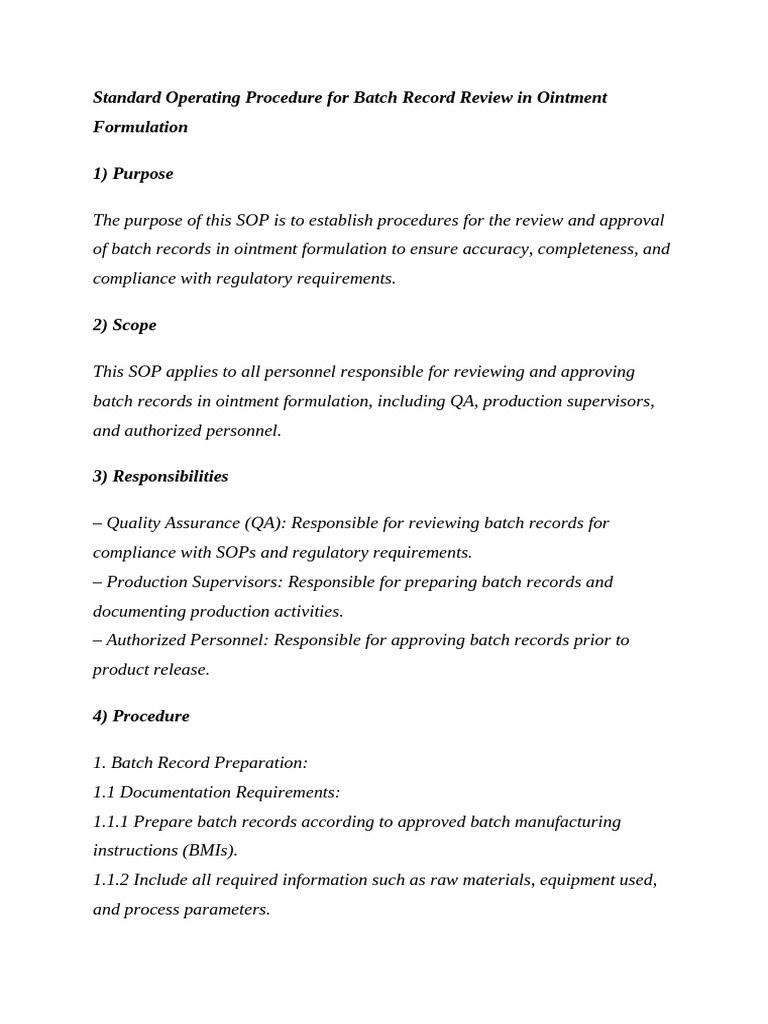 SOP For Batch Record Review in Ointment | PDF | Quality Assurance | Quality