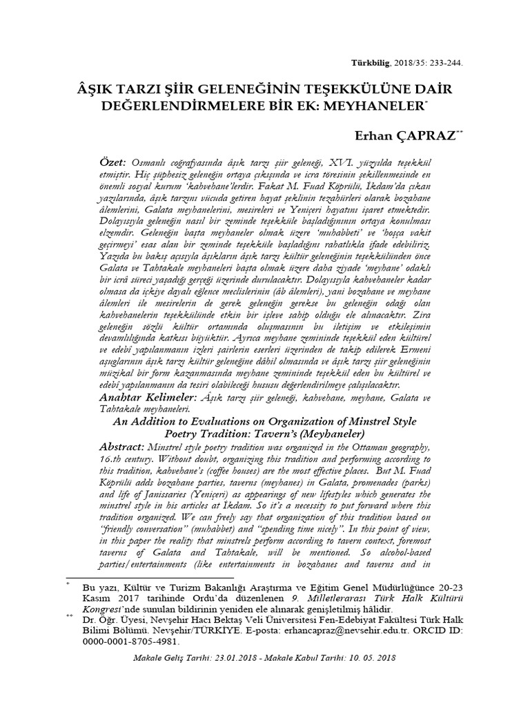 Ik Tarzi Iir Gelene Inin Te Ekk L Ne Dair de Erlendirmelere Bir Ek Meyhaneler (#697962) - 991391 ...