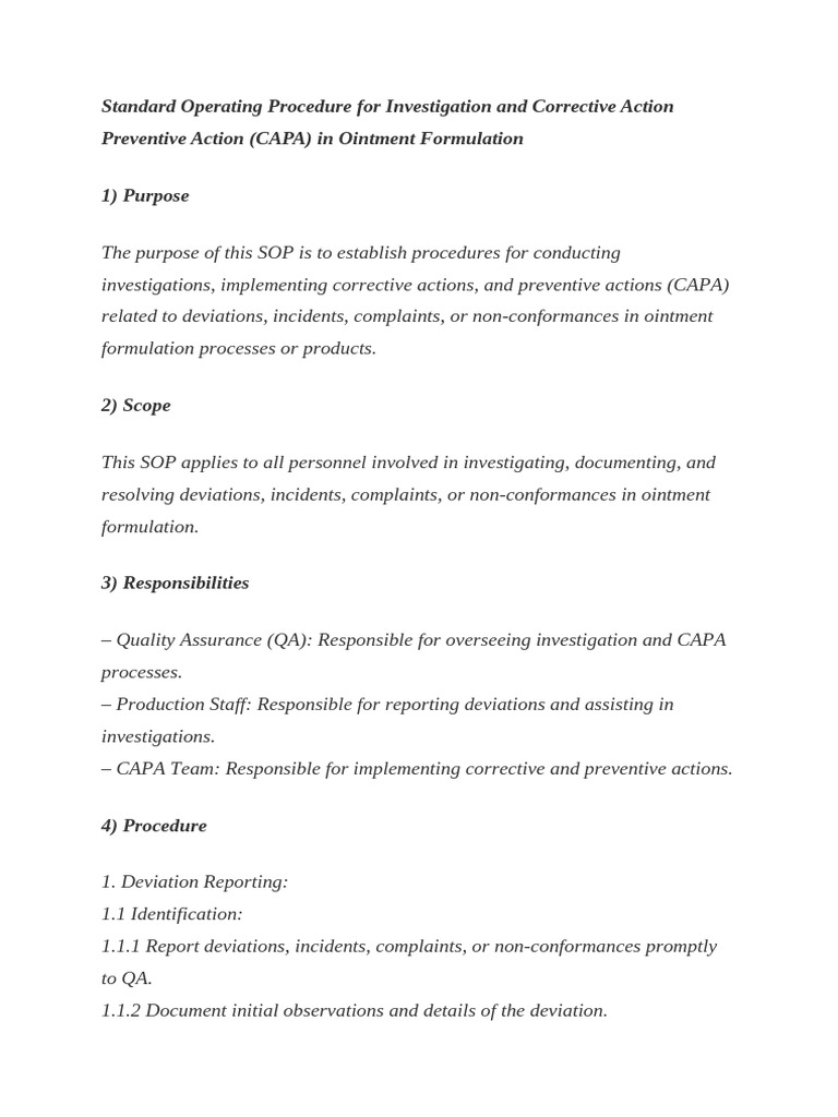 SOP For Investigation and CAPA | PDF | Verification And Validation | Safety