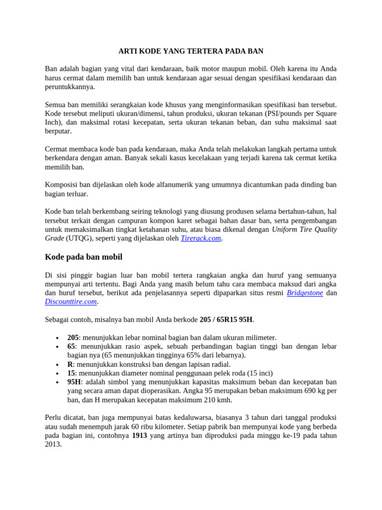 Arti Kode Yang Tertera Pada Ban | PDF | Teknologi & Rekayasa