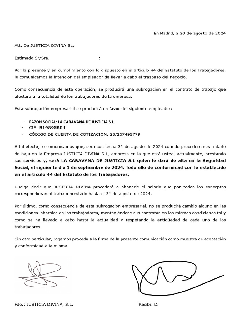 Carta Subrogacion 2024 | PDF