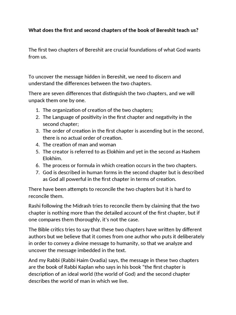 Bereshit Chapter 1-2 | PDF