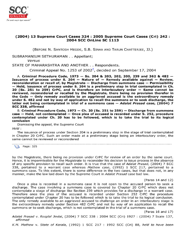 Subramanium Sethuraman v. State of Maharastra, SC, 2004 | PDF ...
