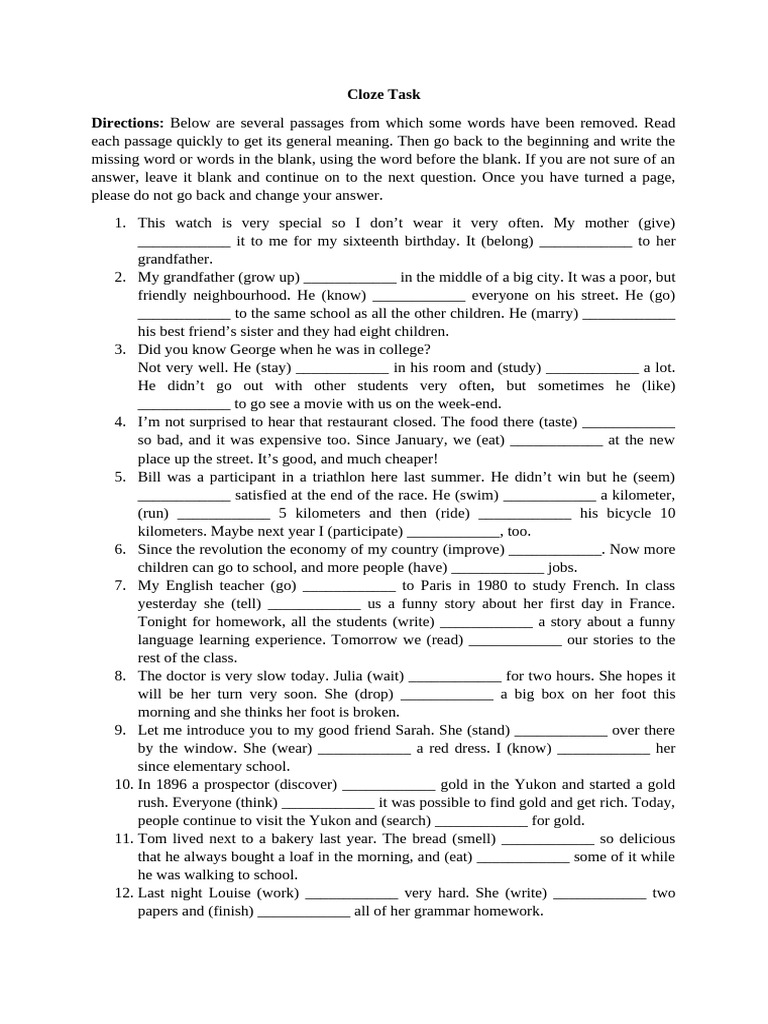 Cloze Task J | PDF Cloze Task J | PDF