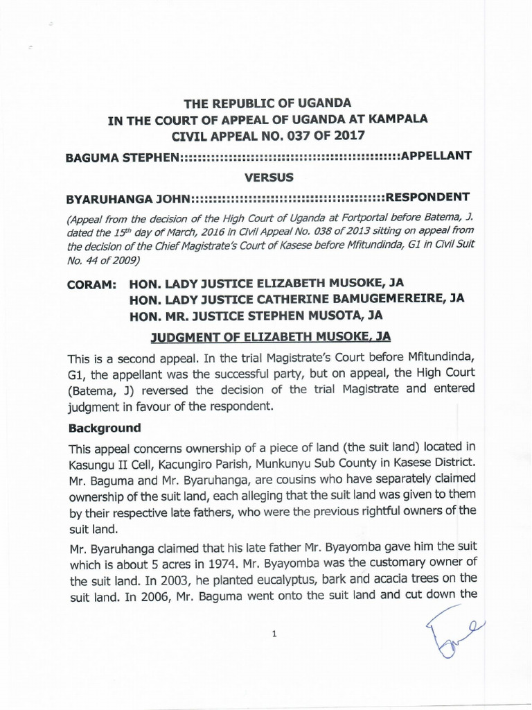 Baguma Stephen-vs-Byaruhanga John (CACA 037-2017) | PDF