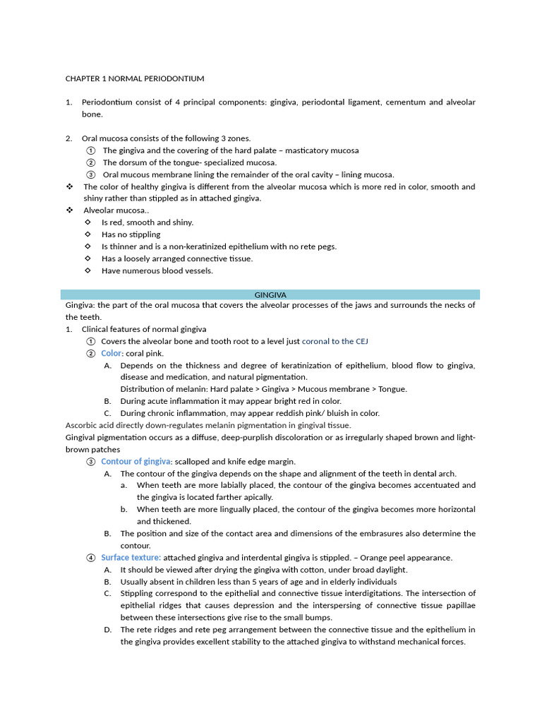 Overview of Normal Periodontium Components | PDF | Epithelium | Human Tooth