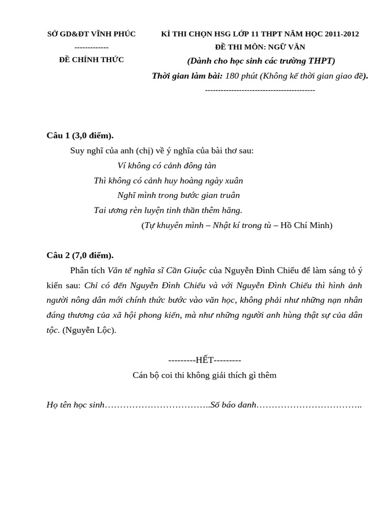 Dethi HSG 11 VinhPhuc 2012 Van | PDF