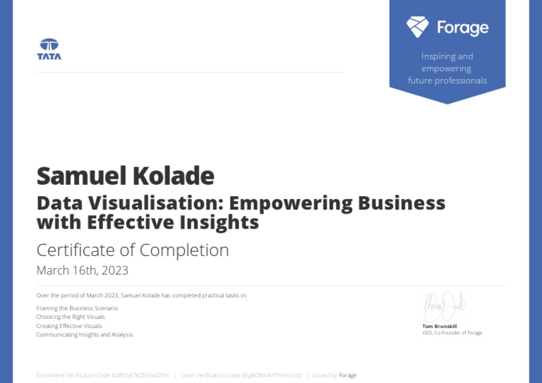 Tata Completion - Certificate | PDF