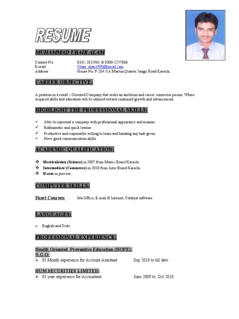Muhammad Ubair Alam - Resume Summary | PDF | Business