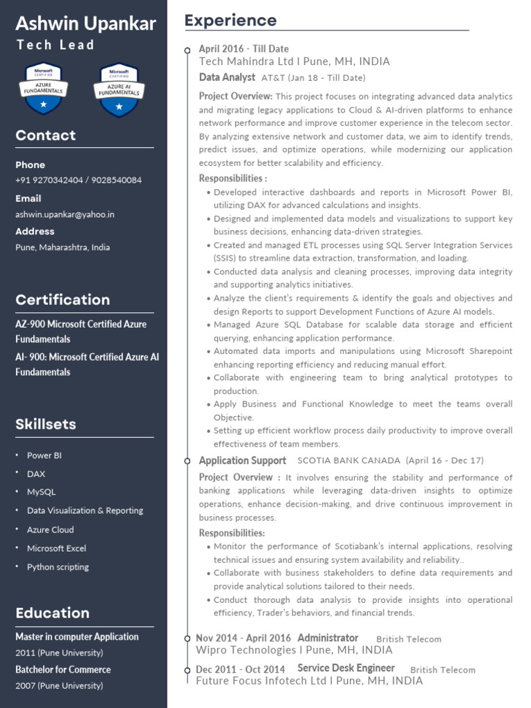 Azure Data Analyst Resume Overview | PDF | Microsoft Azure | Data