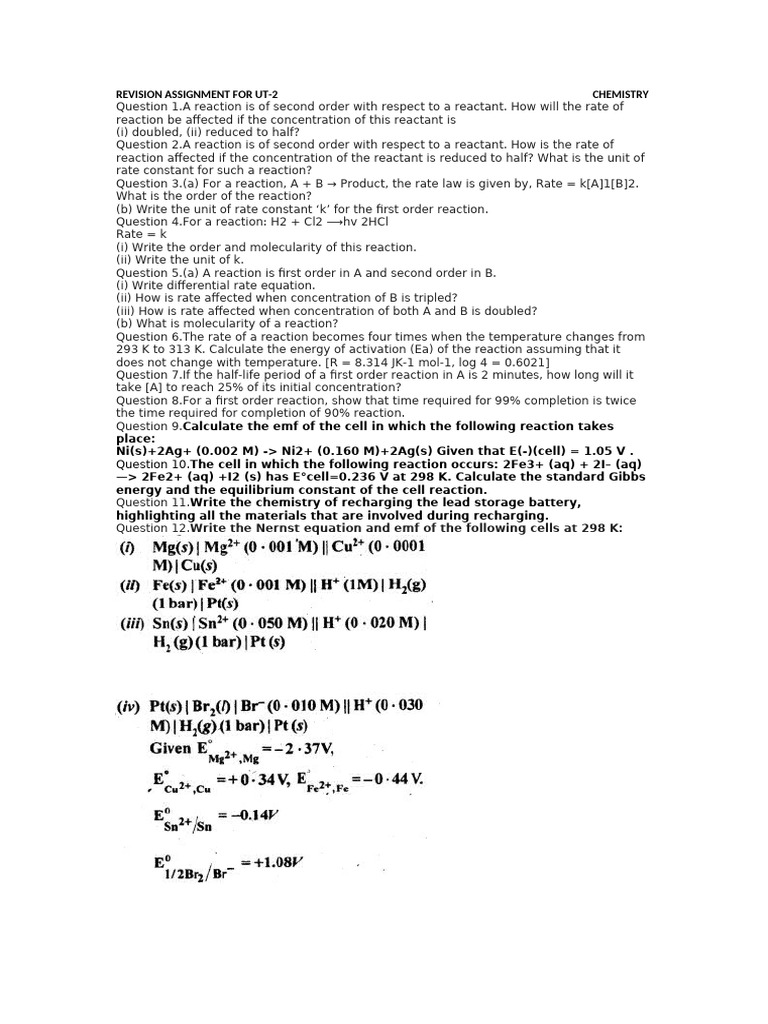 Revision Assignment Class 12 For Ut2 | PDF