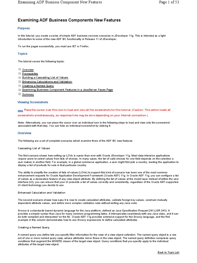 Examining ADF Business Components New Features: Purpose | Download Free PDF | Oracle Database ...