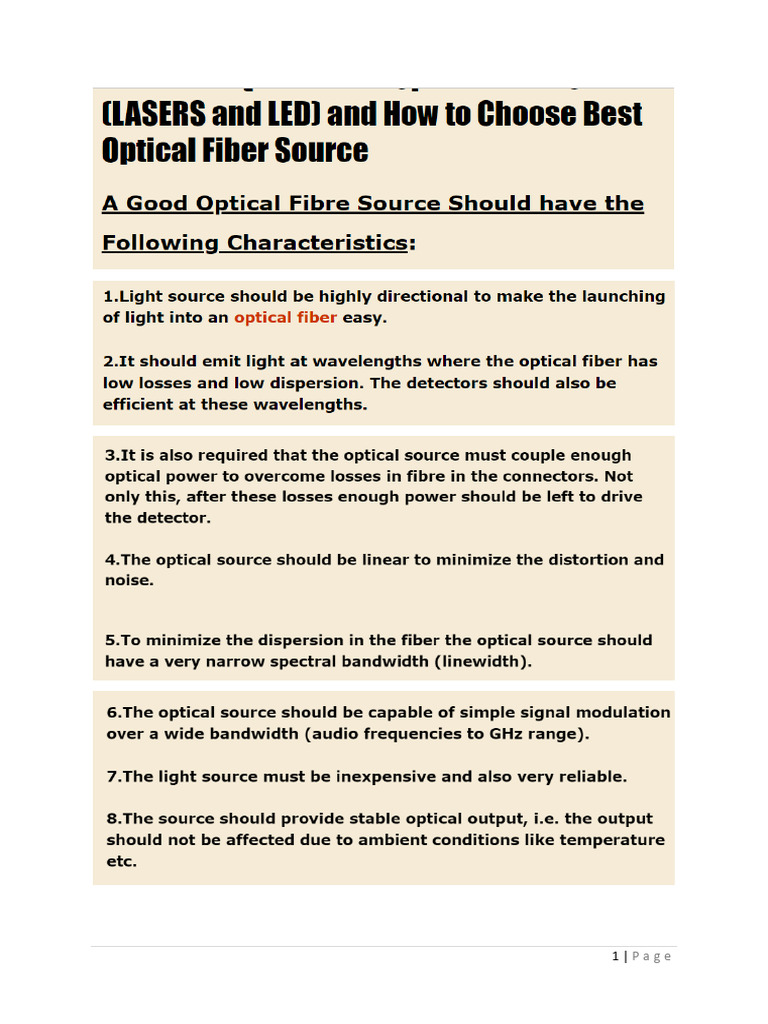 Optical Sources LED ILD WITH Numericals 07-10-2024 | PDF | Light Emitting Diode | Optical Fiber
