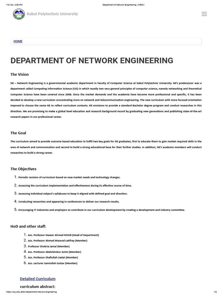 Department of Network Engineering - AfGOV | PDF | Curriculum | Science