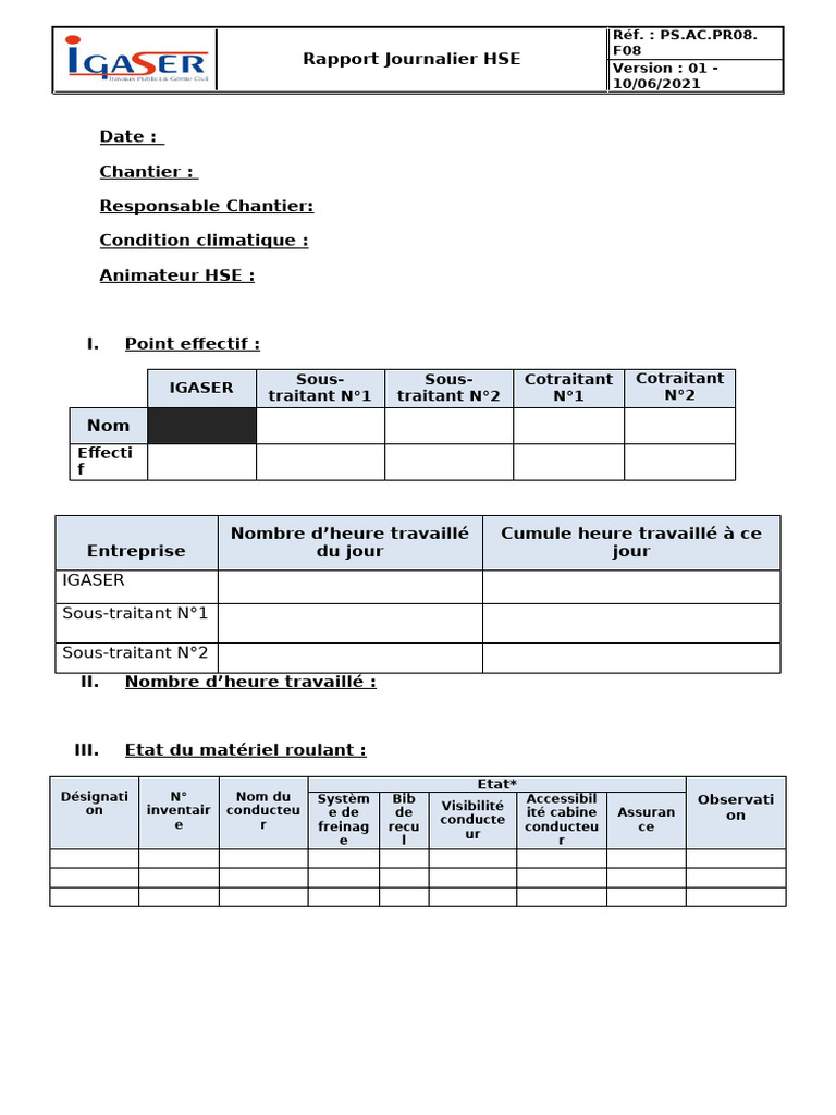 08 Rapport Journalier HSE | PDF