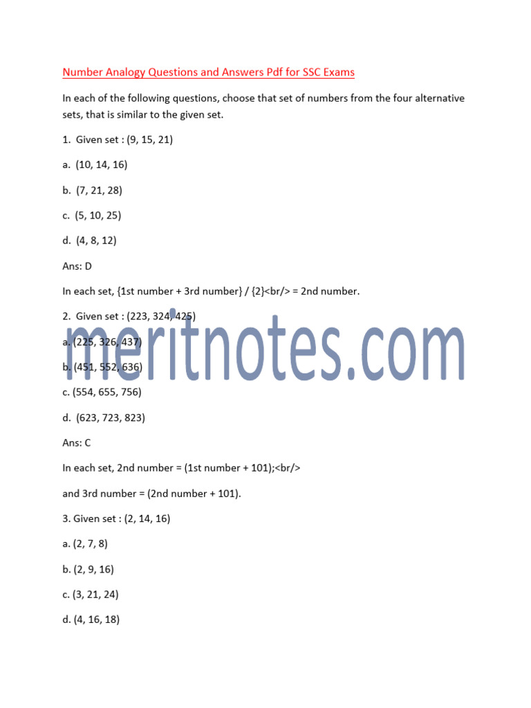 SSC Exam Number Analogies | PDF | Science & Mathematics | Computers