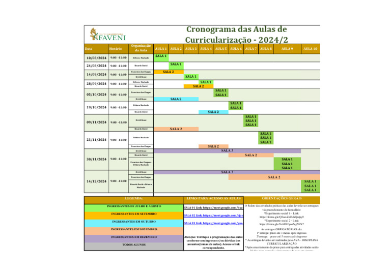 Cronograma Aulas de Curricularização 2024 2 | PDF