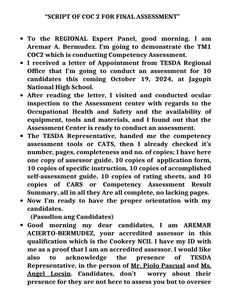 Final Script of Coc 2 Assessment | PDF
