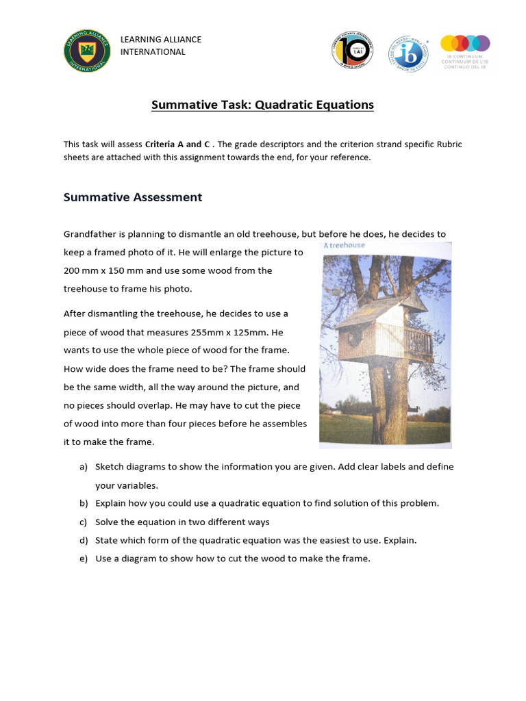 Summative Task - MYP4 - Solving Quadratic Equation | PDF | Mathematics ...