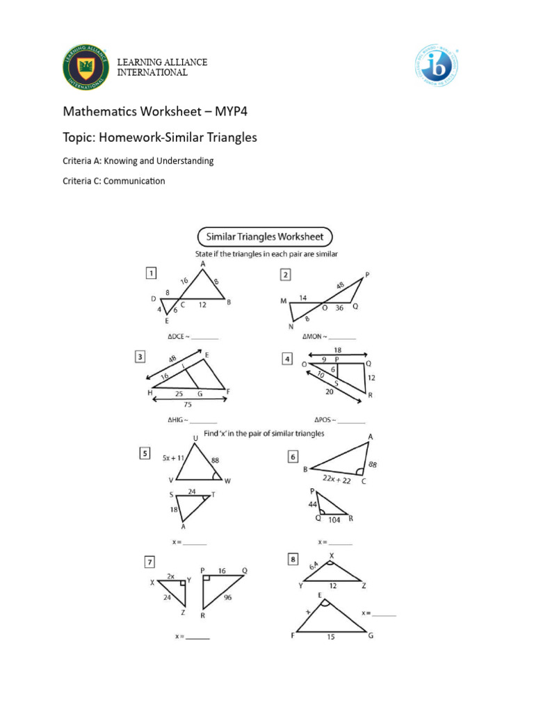 Homework Worksheet-Similar Triangles | PDF