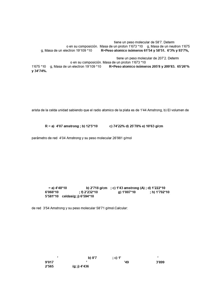 Estructura Atomica y Cristalina PROBLEMAS 19,20 | PDF | Mole (Unidad) | Isótopo