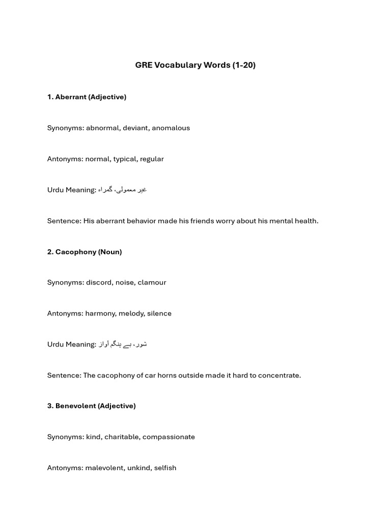 1st 20 GRE Vocab | PDF | Semantics | Linguistics