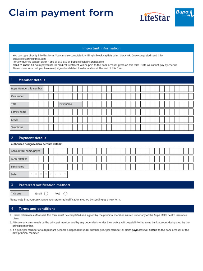 DAC Bupa Malta Customers Claim Settlement Direct Credit Form JUN24 ...