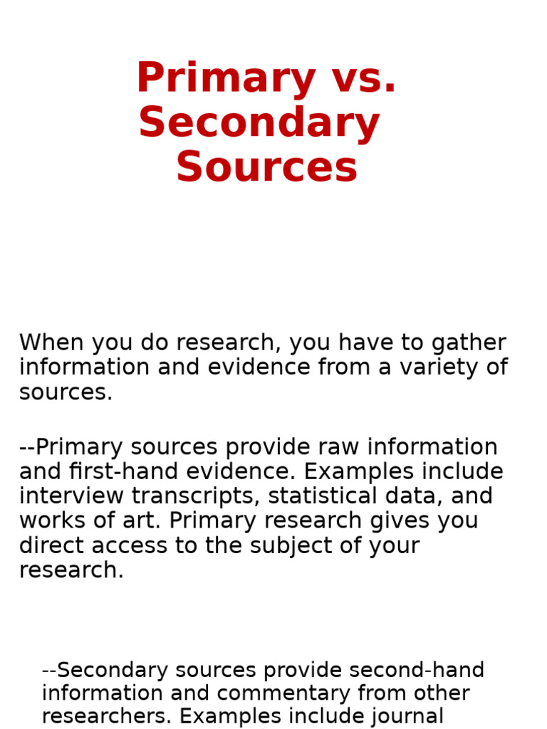 Primary VS Secondary Sources | PDF | Primary Sources | Essays
