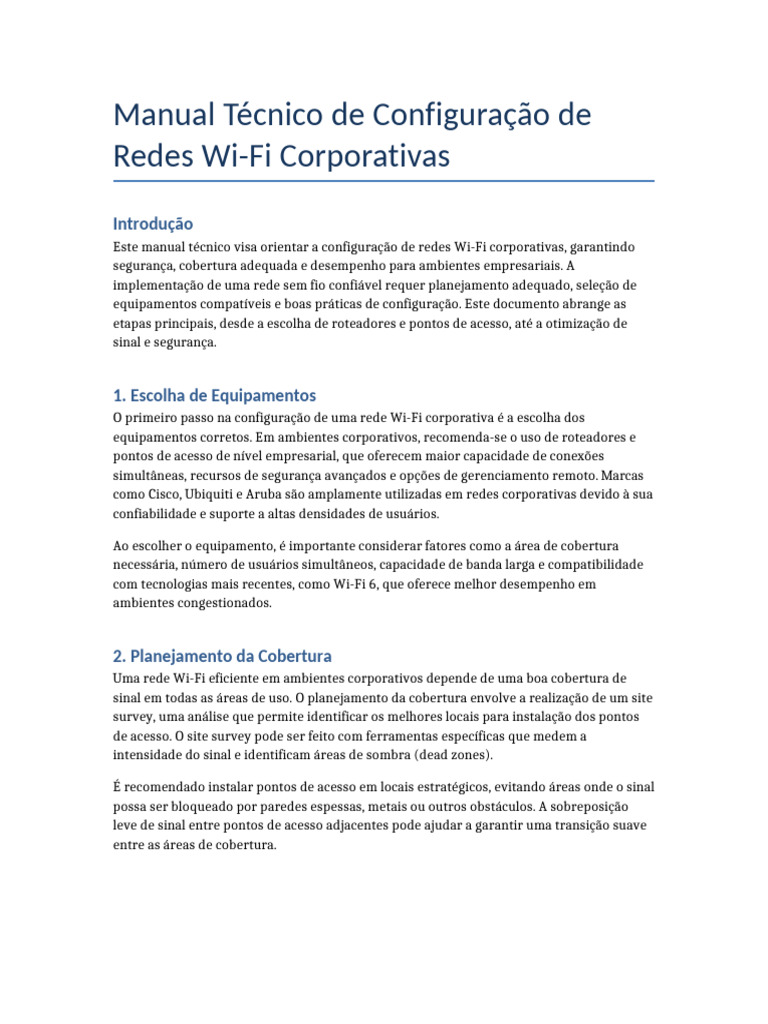 Manual Tecnico Configuracao Redes WiFi Corporativas | PDF | Rede de computadores | Wi-Fi