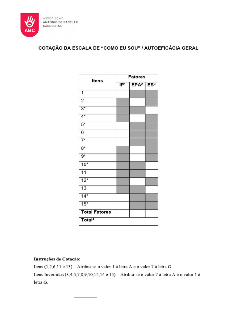 Cotação Da Escala Como Eu Sou | PDF