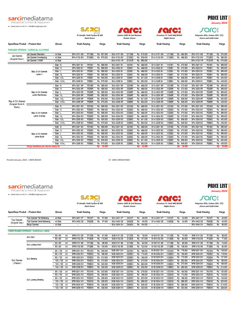 PRICE LIST SARCI LINEN TH 2024_Rev-3 UPDATE | PDF | Textiles | Fibers