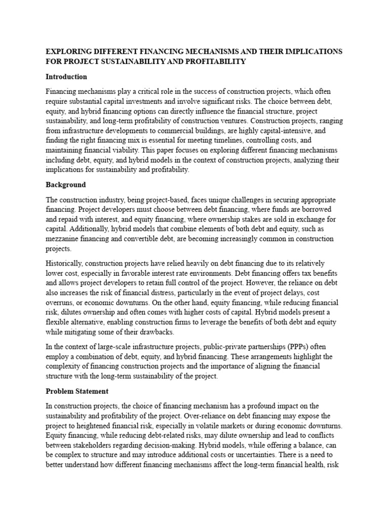 Financing Mechanisms in Construction Projects | PDF | Capital Structure ...
