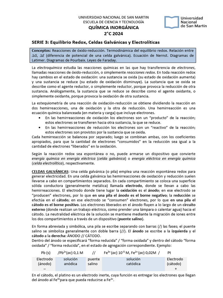 Serie 3-2C-2024 | PDF | Redox | Reacciones químicas