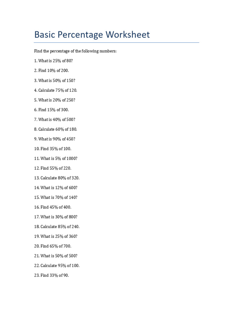 Basic Percentage Worksheet | PDF