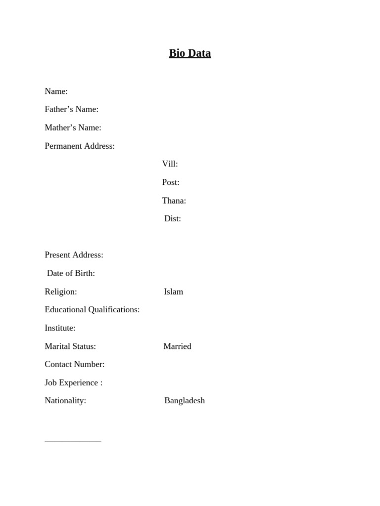 Student Bio Data Format Example | PDF | Social Science | Wellness