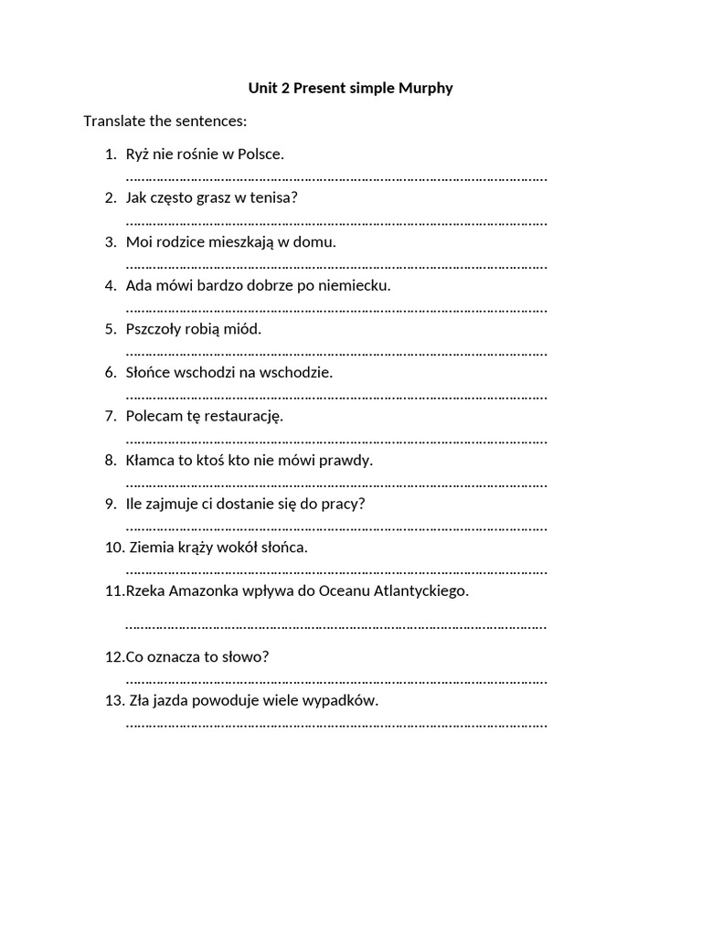 Unit 2 Present Simple Murphy Translation | PDF