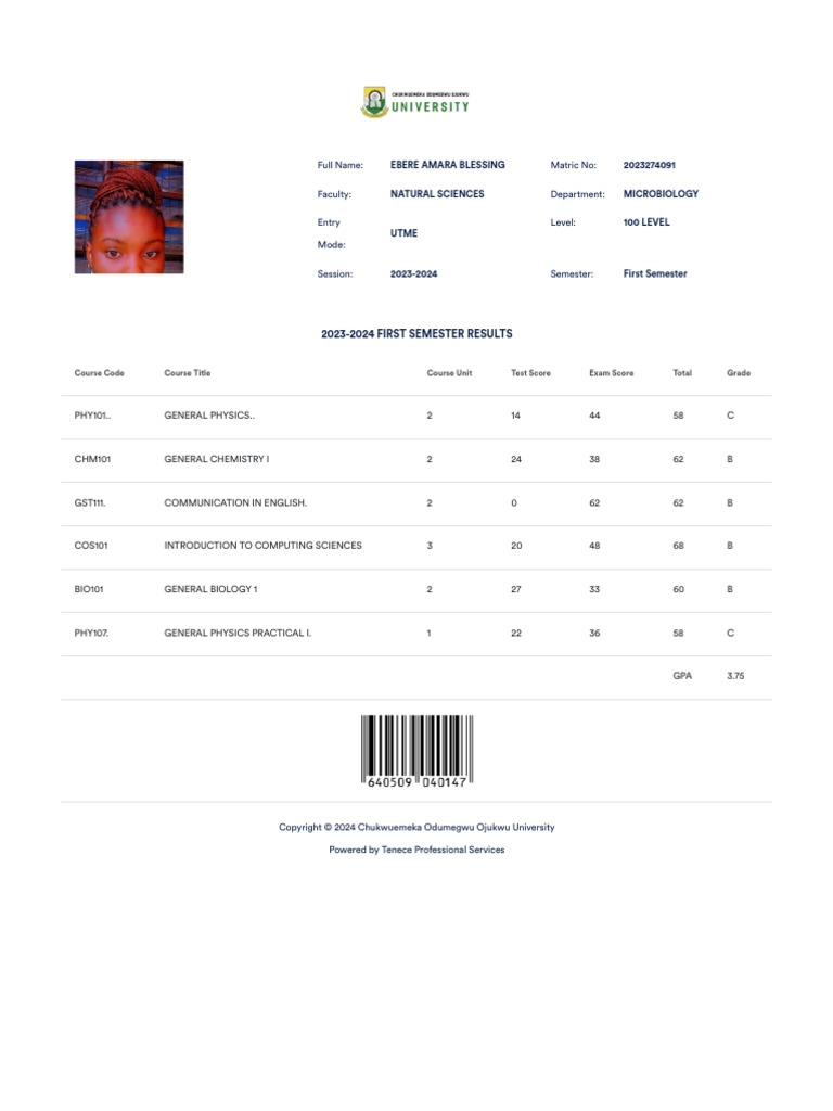 Blessing First Semester Result | PDF