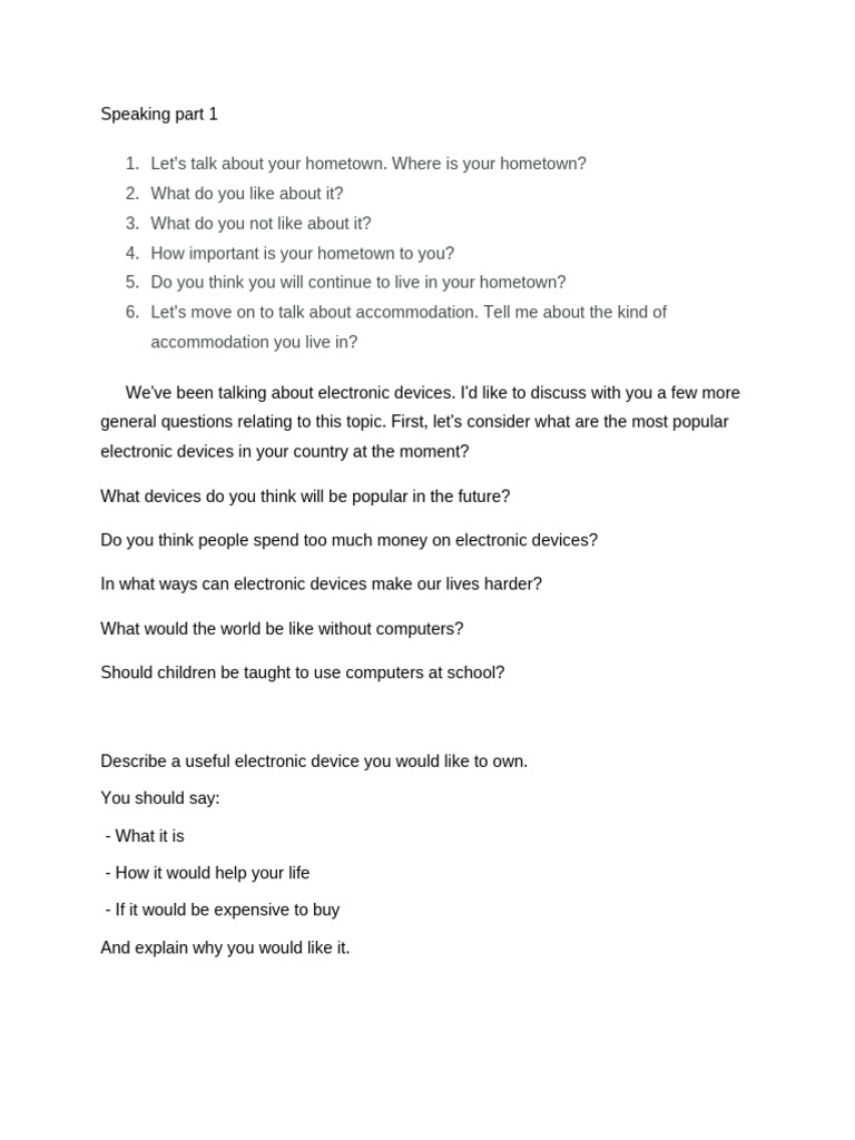 Speaking part 1 2,3 | PDF Speaking part 1 2,3 | PDF