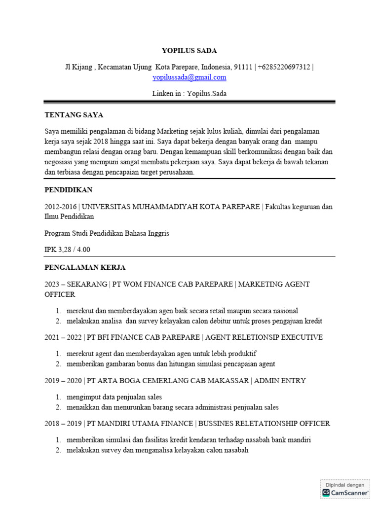 Contoh CV | PDF | Karier & Perkembangan