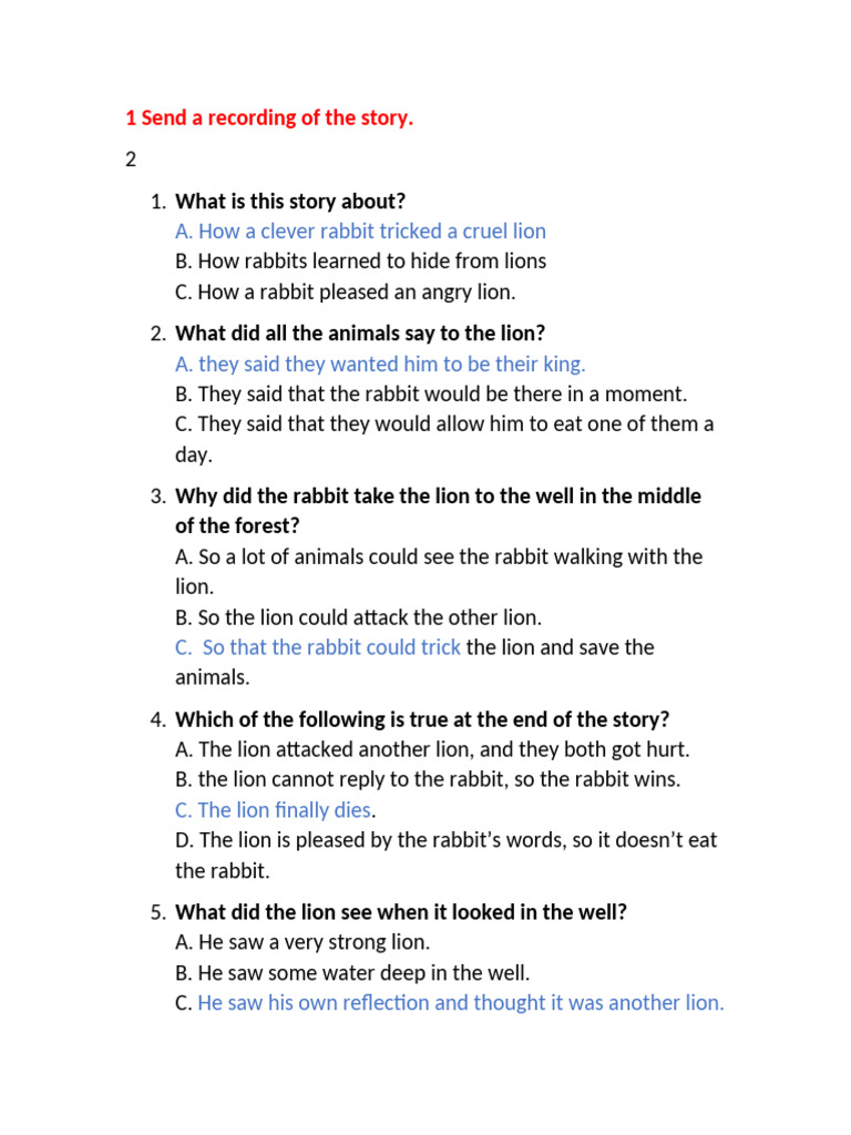 Lesson 21 The Lion Homework | PDF | Zoo