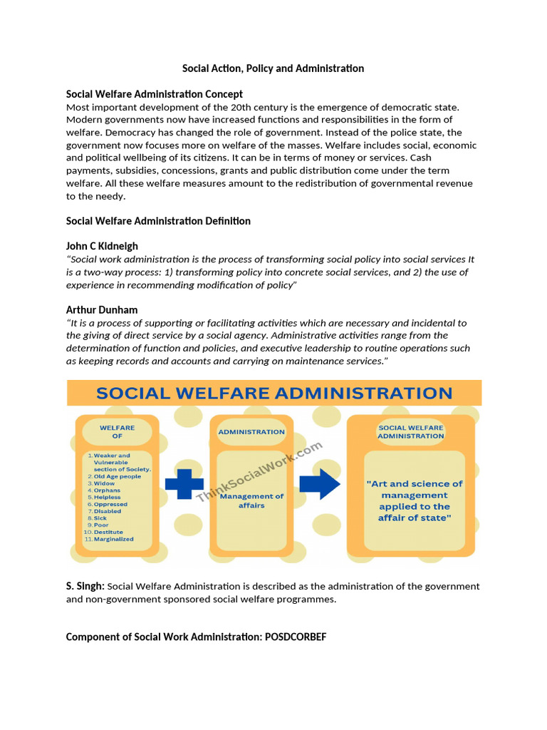 Social Welfare Administration Overview | PDF | Welfare | Social Work