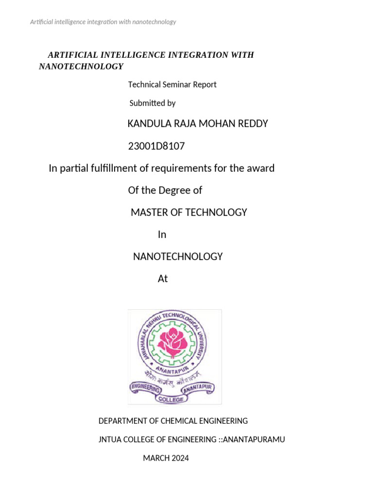 Artificial Intelligence Integration With Nanotechnology | PDF