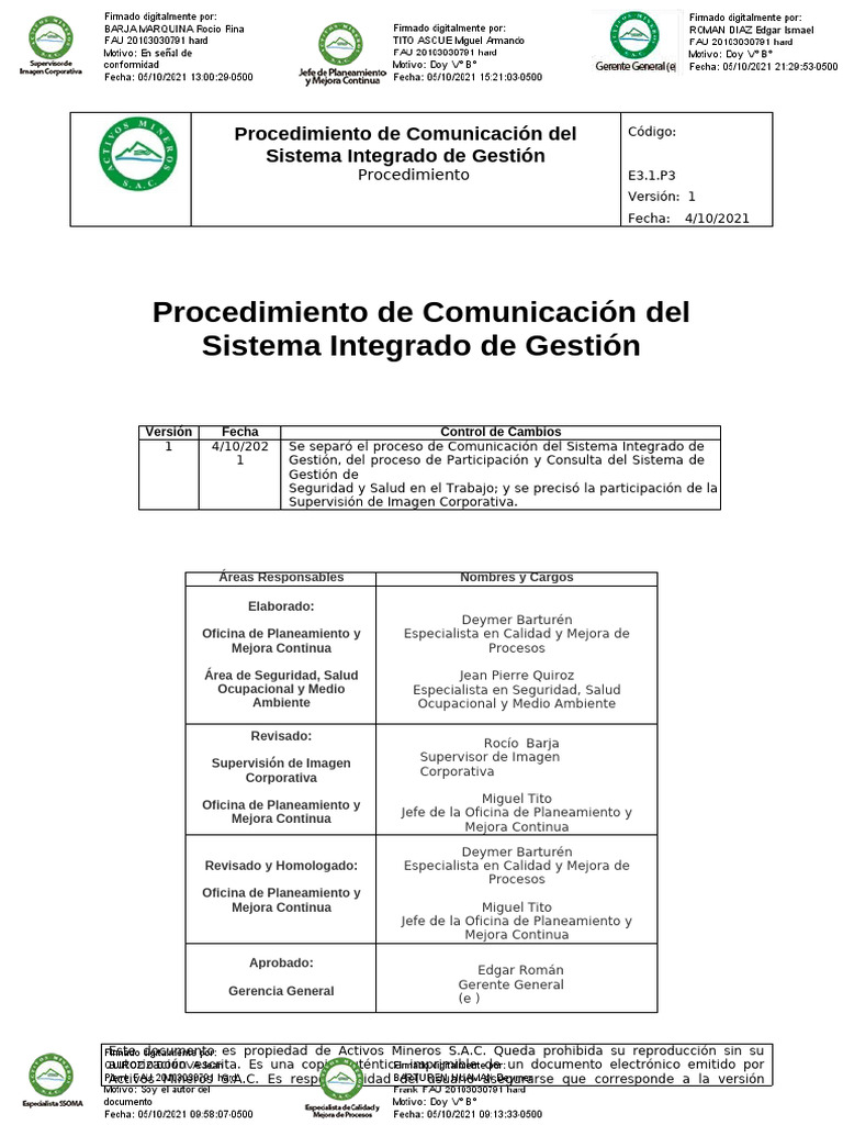 Procedimiento-E3.1.P3-Comunicacion-del-SIG-v01-y-Matriz-SIG-2021RRRRR | PDF | Planificación ...